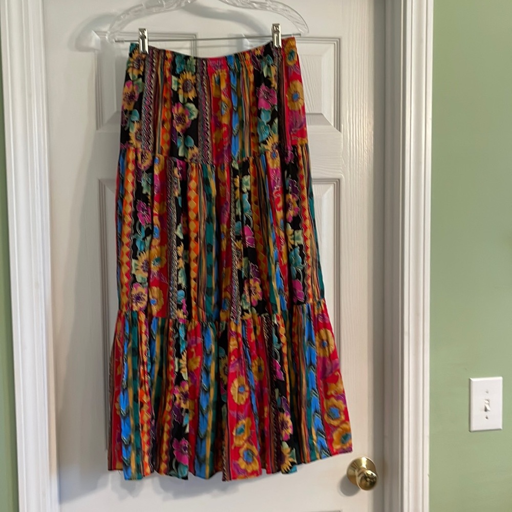 Vintage Joni-Lyn Floral Tiered Maxi Skirt - Gem